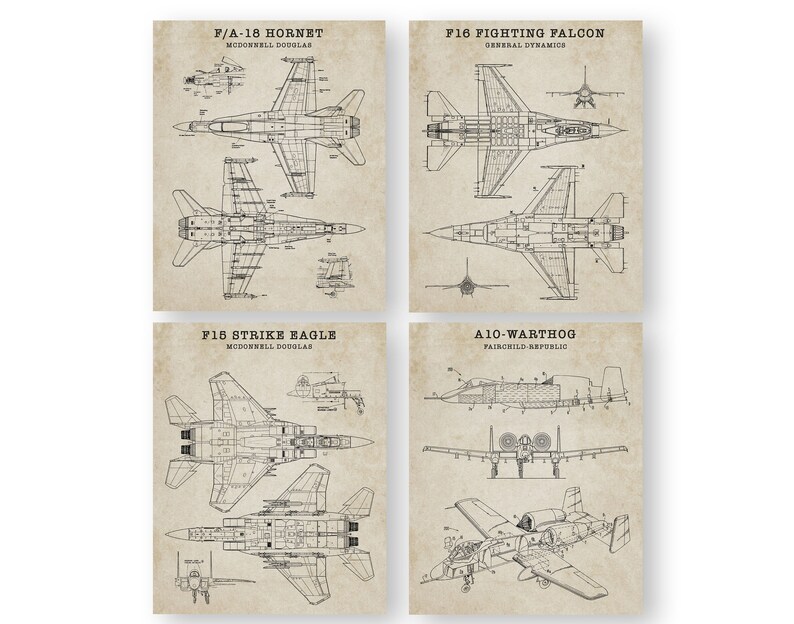 Military Jet Wall Art Prints Set of 4 8x10 UNFRAMED US - Etsy