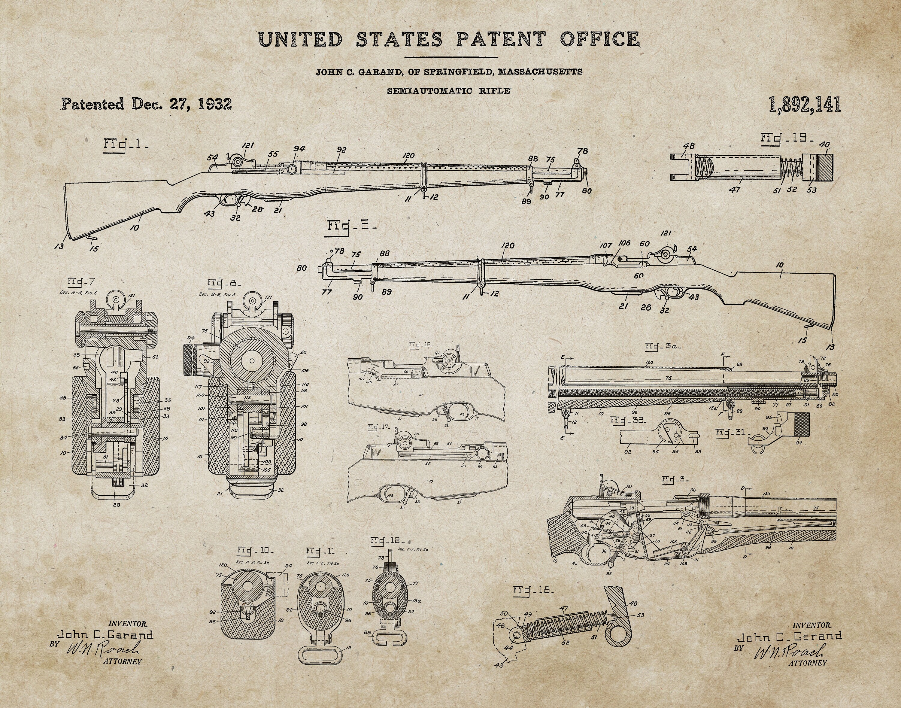 M1 Garand World War 2 Wall Art Print 14x11 UNFRAMED US Military-themed ...