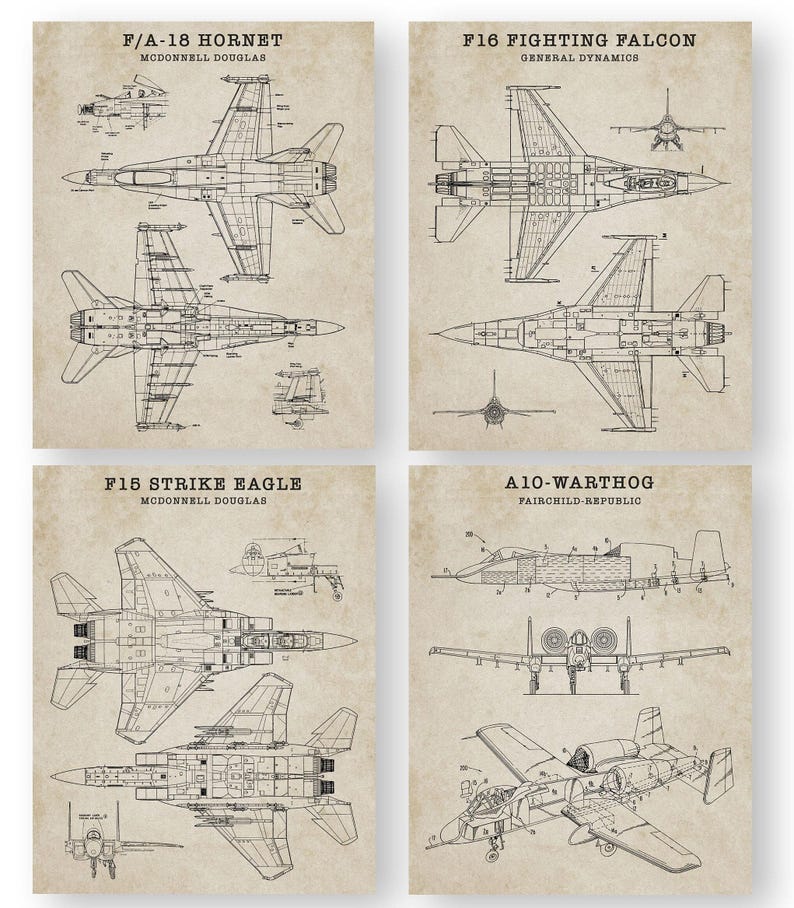 Military Jet Wall Art Prints - Set of 4 - 8x10 UNFRAMED US Military ...