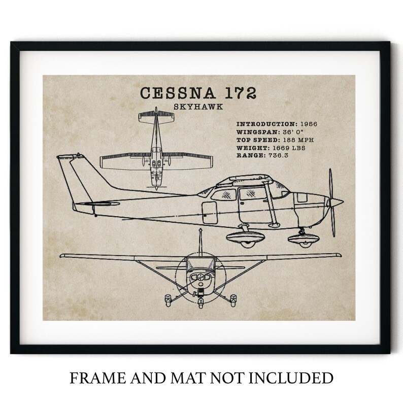 Cessna 172 Skyhawk Patent Wall Art Print - 11"x14" UNFRAMED Aviation ...