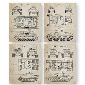World War 2 Tanks Wall Art Print (set of 4) 8x10 UNFRAMED Vintage ...