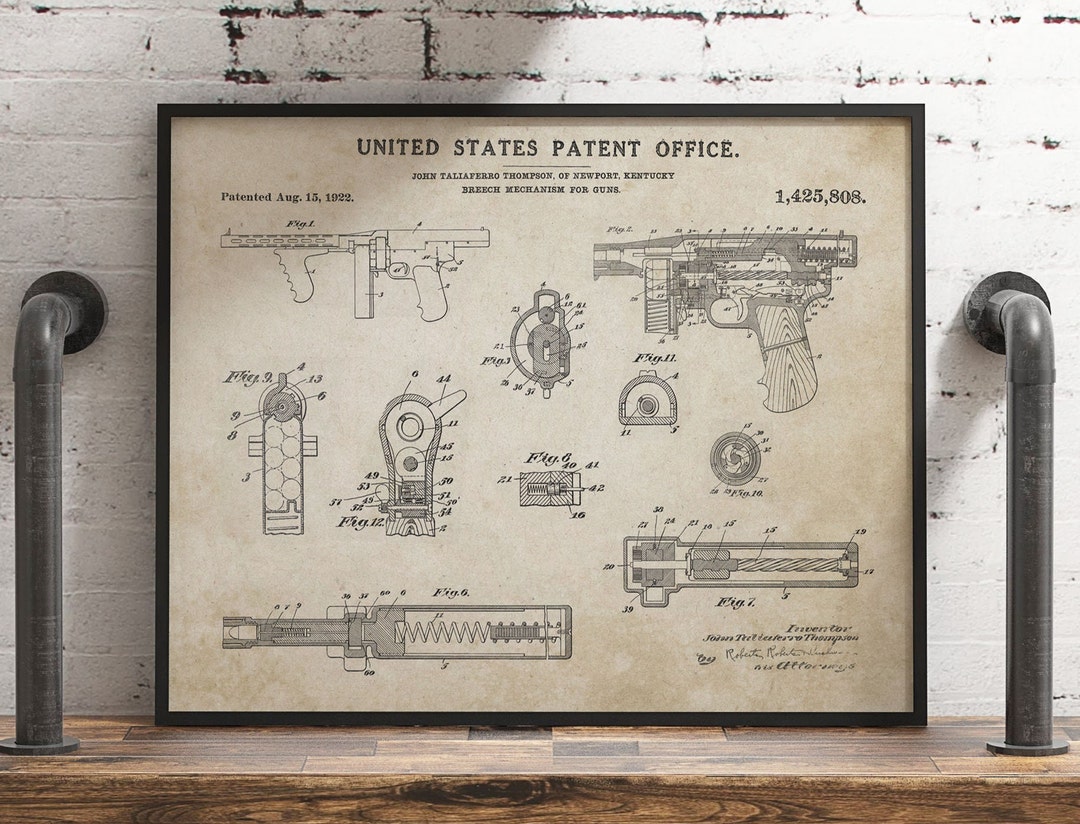Thompson M1A1 Submachine Gun Wall Art Print 14x11 UNFRAMED US Military ...