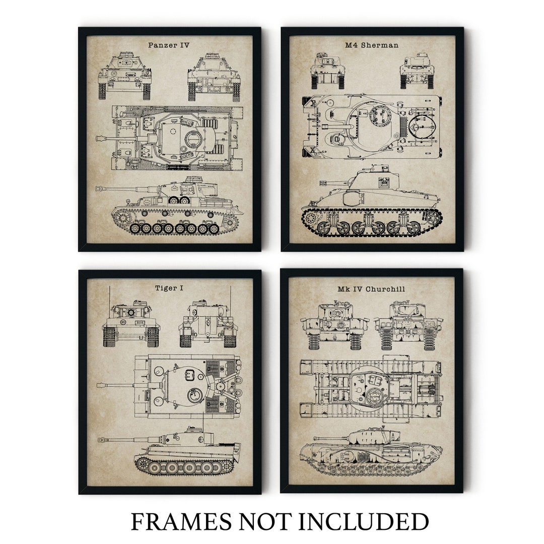 World War 2 Tanks Wall Art Print set of 4 8x10 UNFRAMED WW2 Themed US ...