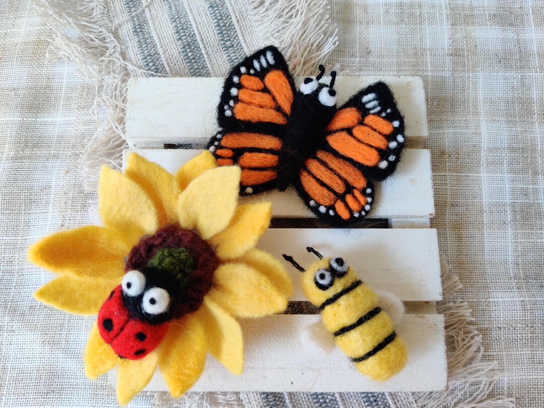 Needle Felted Insect Collection: Butterfly, Ladybug, Bee - Etsy