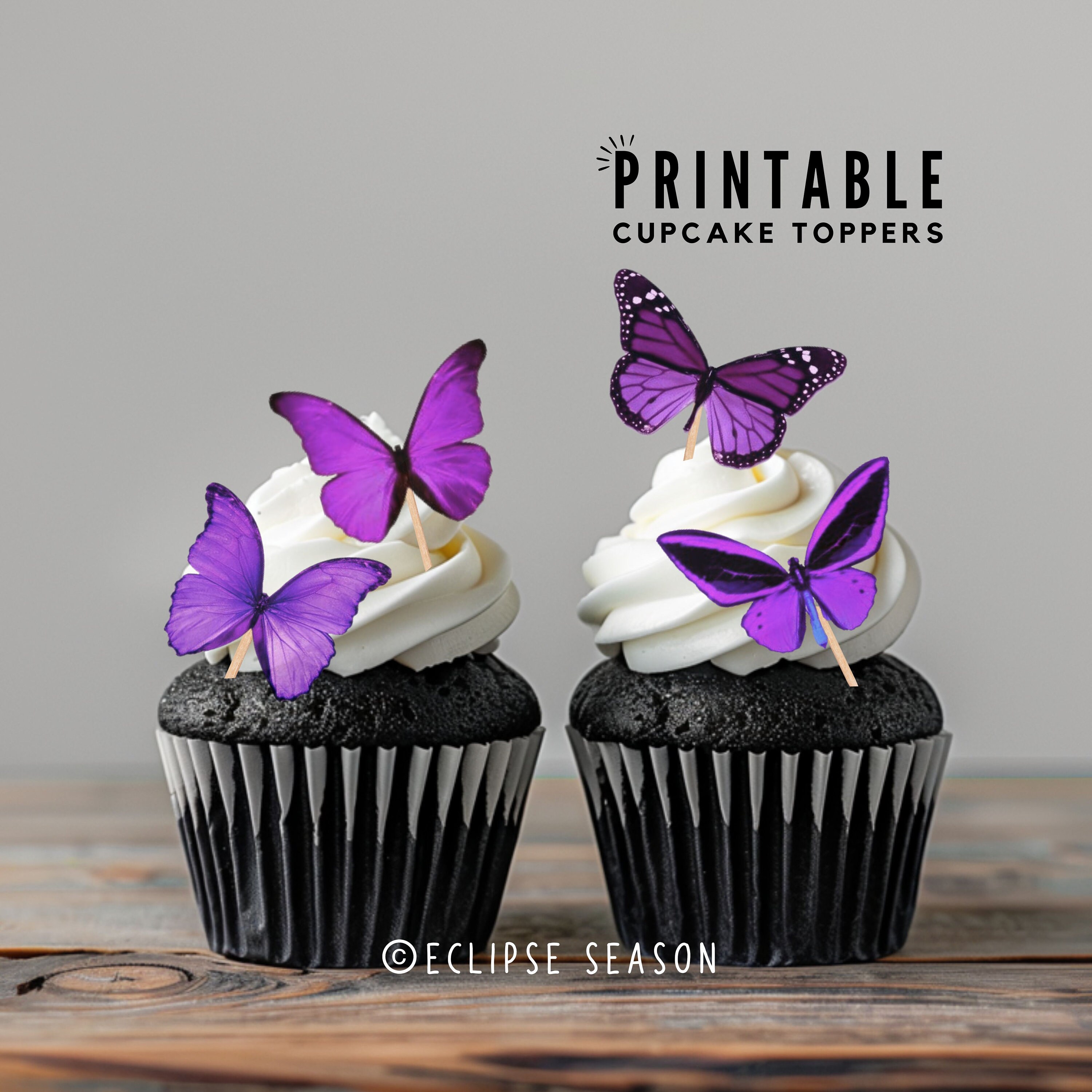 PRINTABLE Purple Butterfly Cupcake Toppers Butterfly Sweet 16 Cake ...