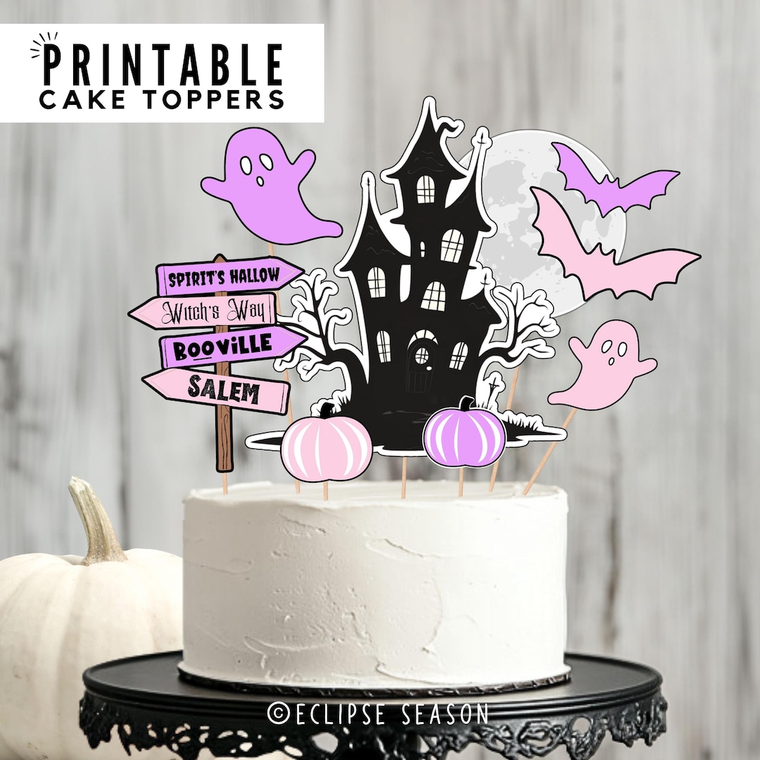 Pastel Halloween Birthday Haunted House Cake Topper, Haunted House ...
