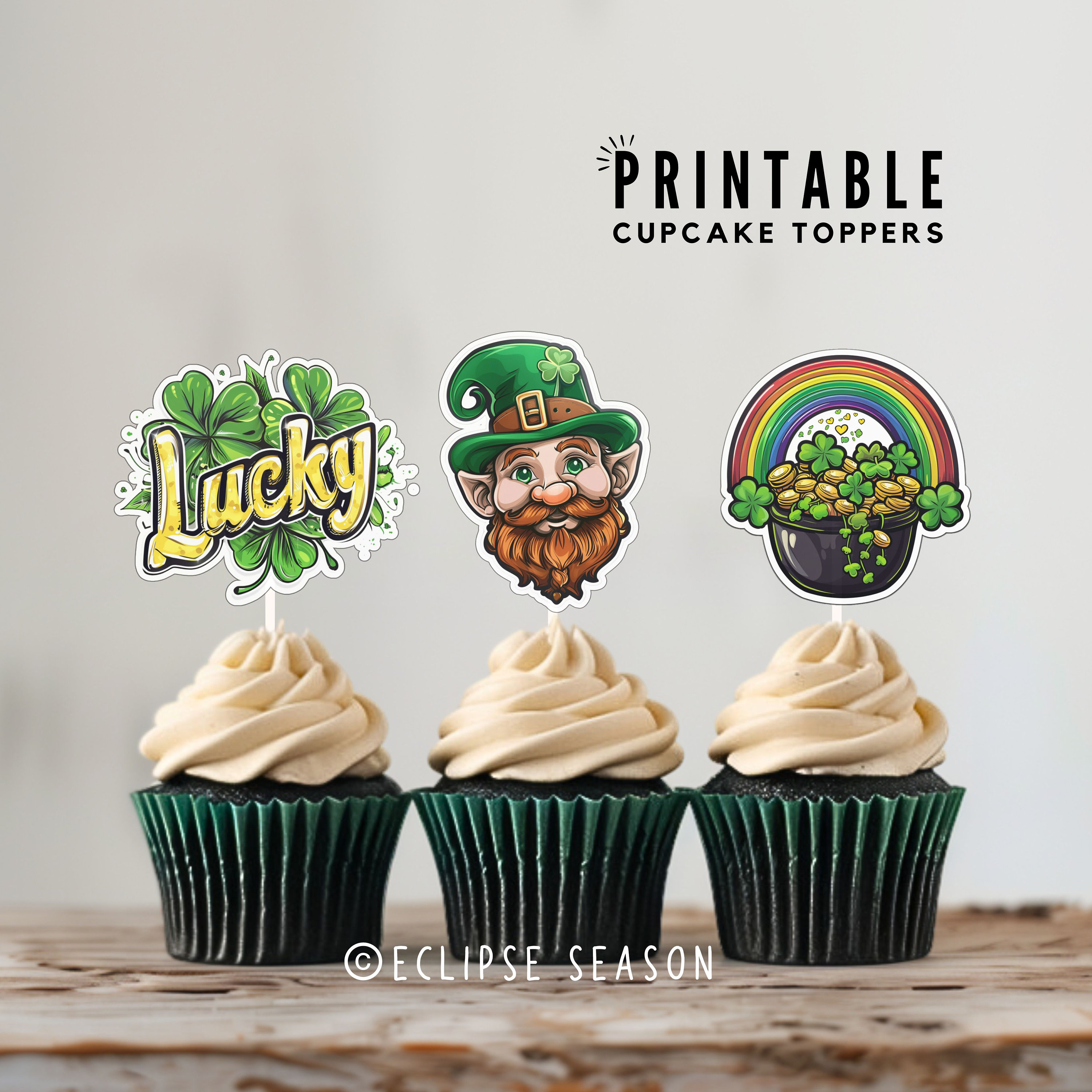 PRINTABLE Irish Cake Topper St Patrick Cupcake Toppers Lucky Clover ...