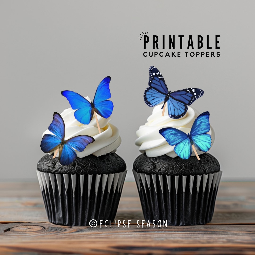 PRINTABLE Blue Butterfly Cupcake Toppers Butterfly for Cake Royal Blue ...