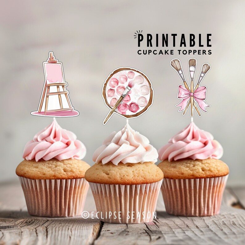 Paint Theme Party PRINTABLE Easel Cake Toppers Girls Birthday Artist ...