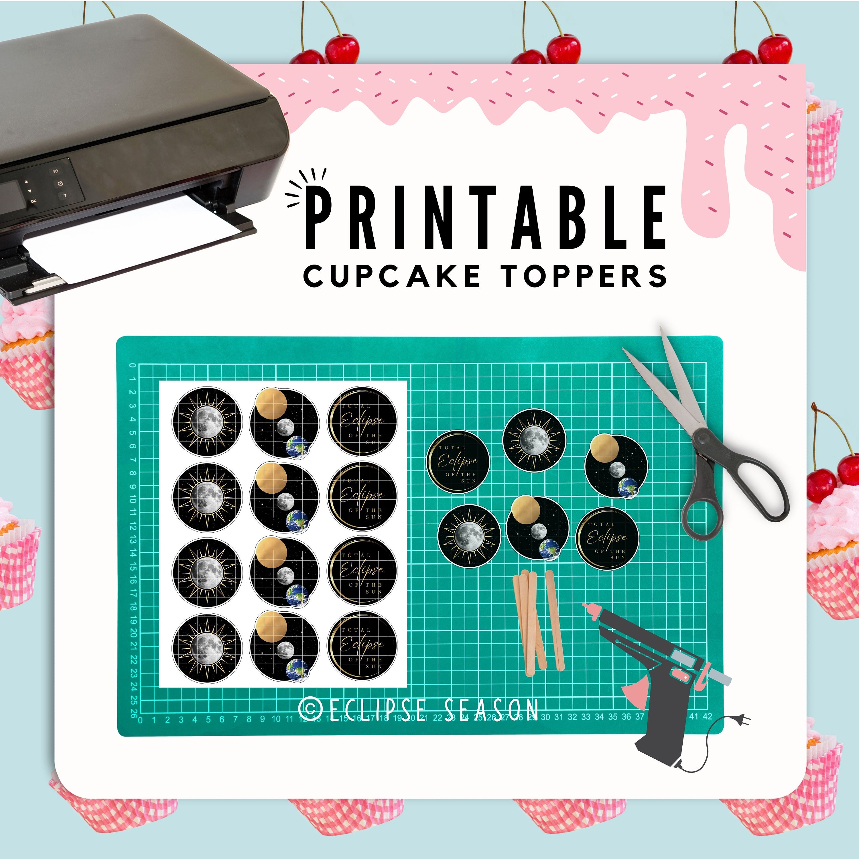 Eclipse 2024 PRINTABLE Party Decorations, Eclipse Cupcake Toppers ...