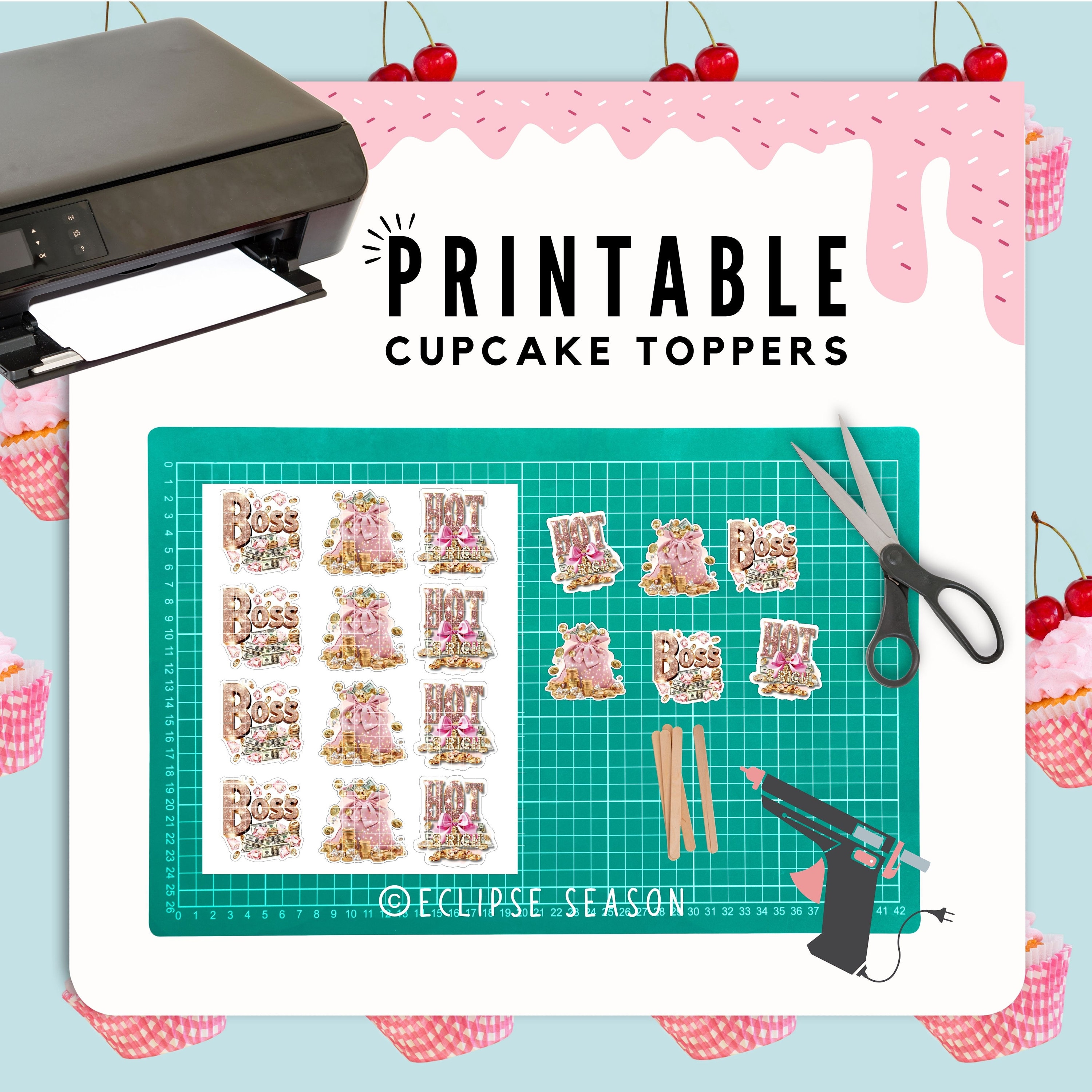 Vision Board Party PRINTABLE Cupcake Toppers Favors, Girl Boss Birthday ...