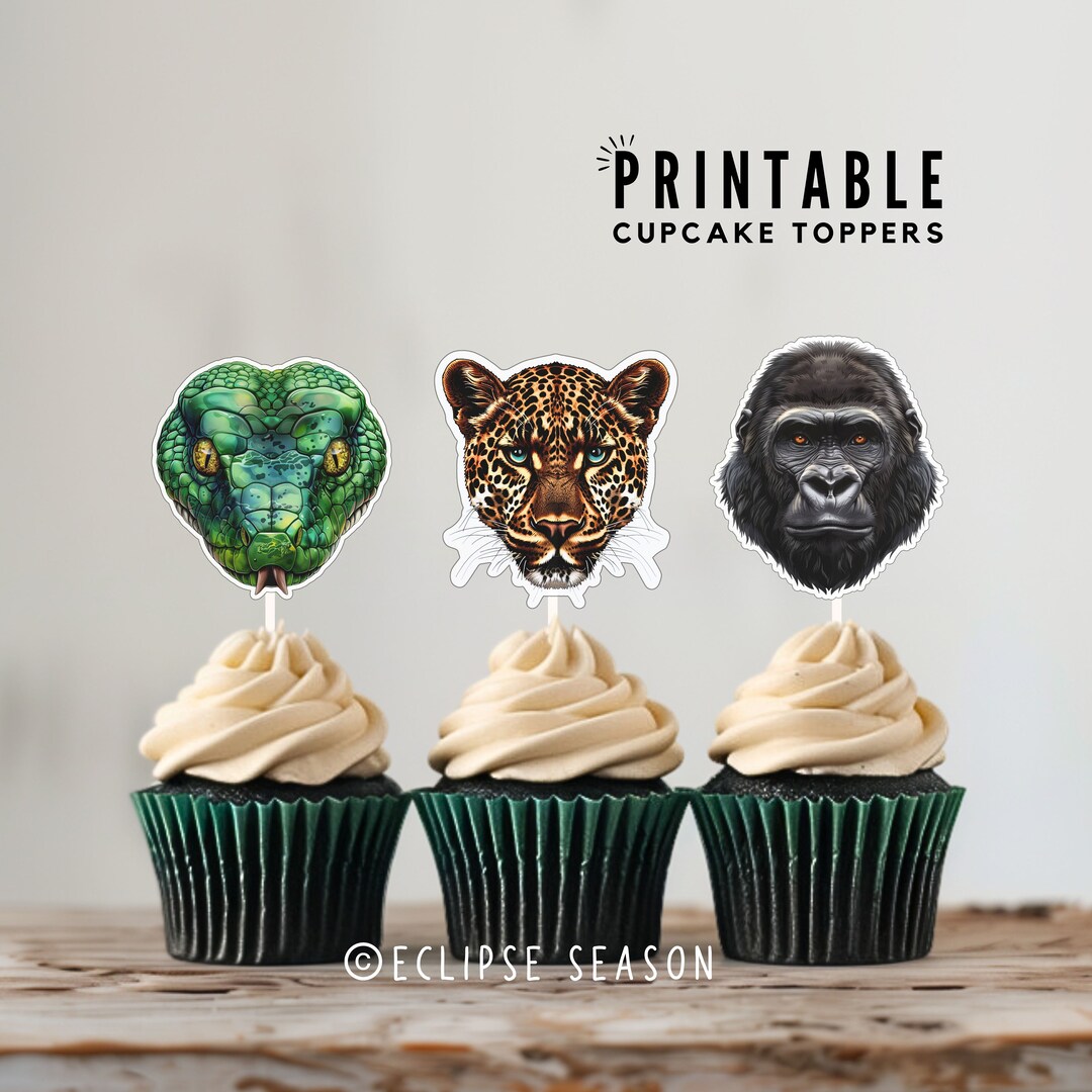 Jungle Printable Cupcake Toppers Boys Birthday Party Decorations ...