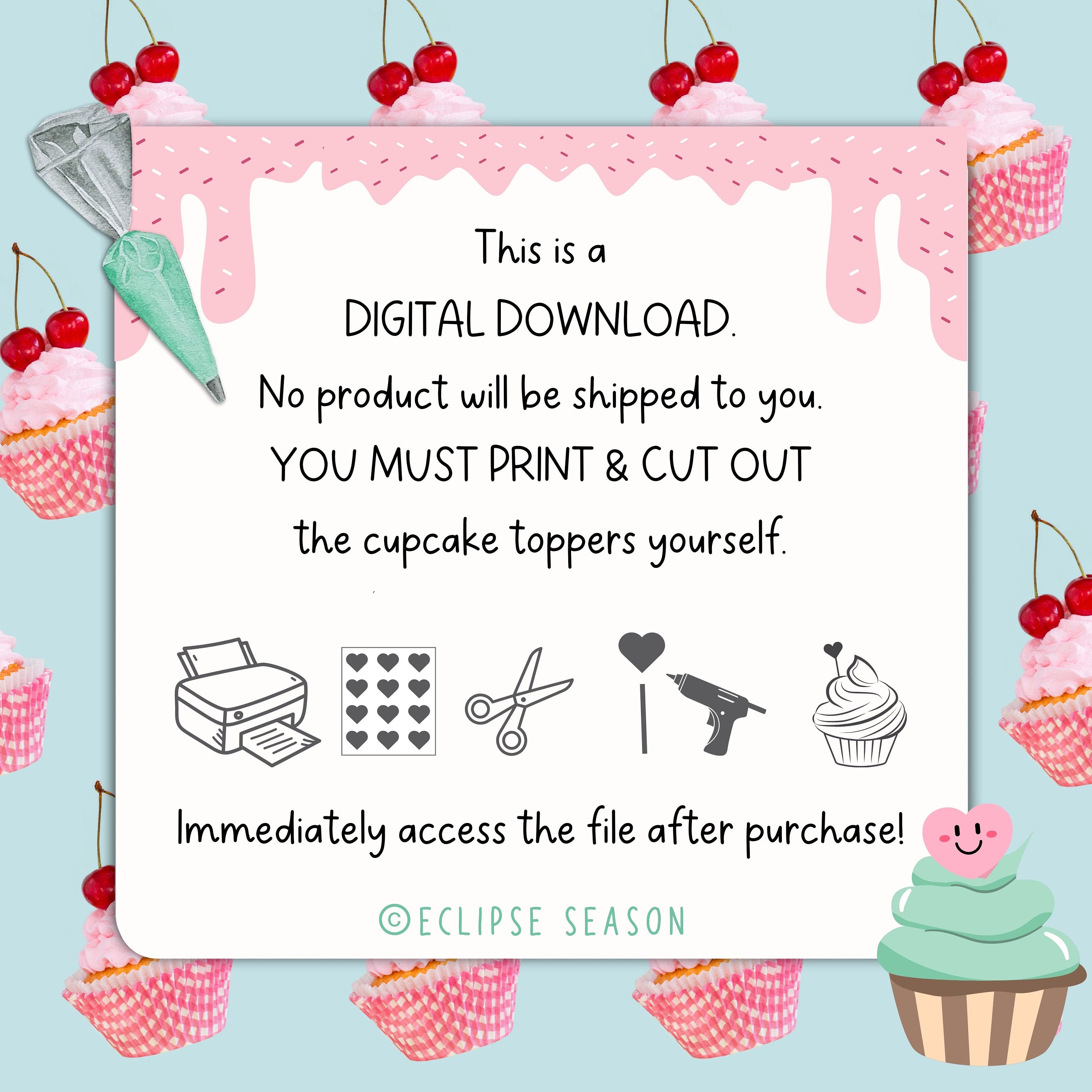 PRINTABLE Eclipse 2024 Cupcake Toppers Total Solar Eclipse Cake Topper ...