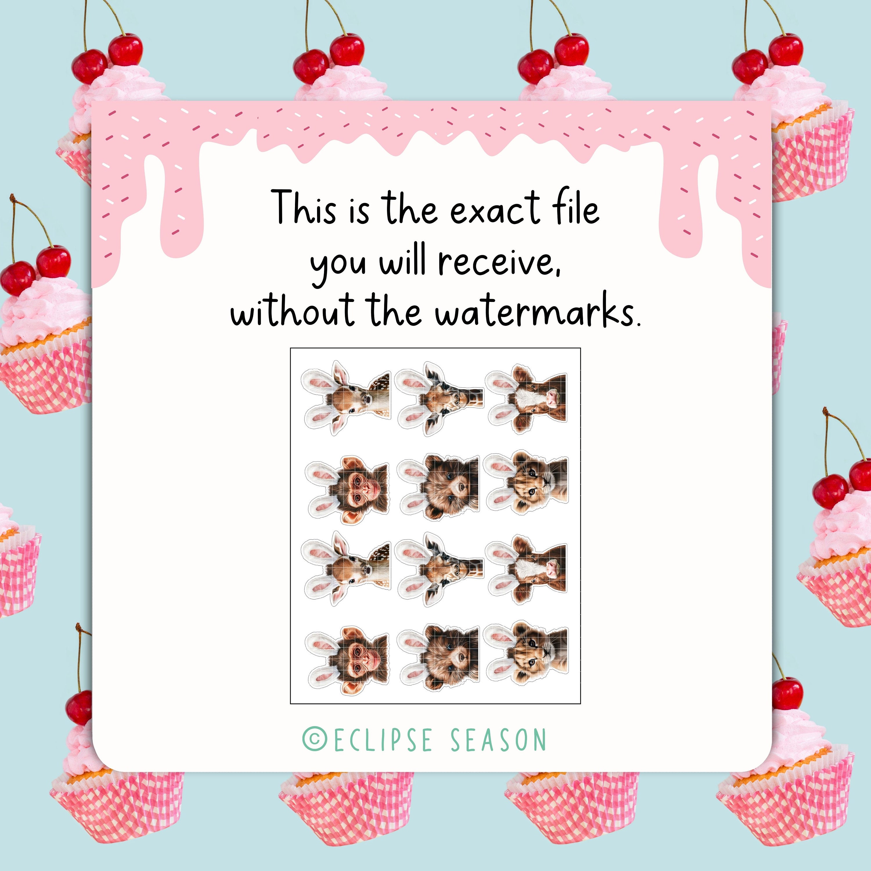 Easter PRINTABLE Cake Toppers, Funny Party Animals With Bunny Ears ...