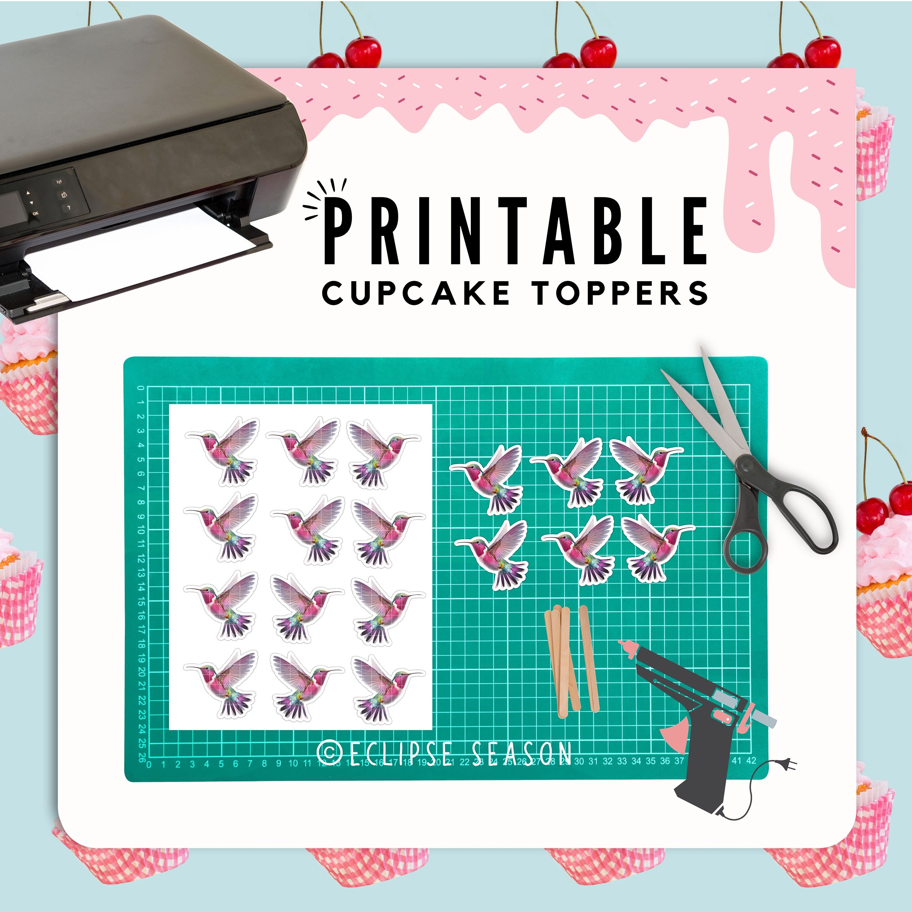 Bird Cake Toppers PRINTABLE Hummingbird Cupcake Toppers Mom Birthday ...