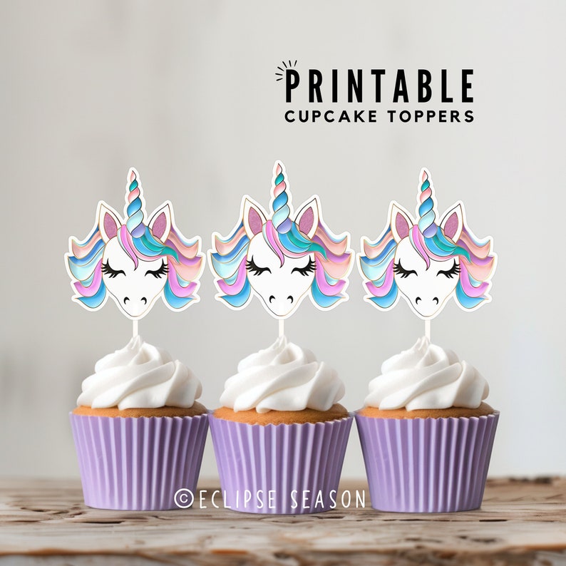 PRINTABLE Unicorn Cake Topper Girls Birthday Cupcake Toppers Enchanted ...