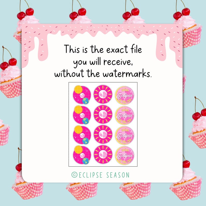 Eclipse Party PRINTABLE Cake Toppers, Pink Total Solar Eclipse Cupcake ...