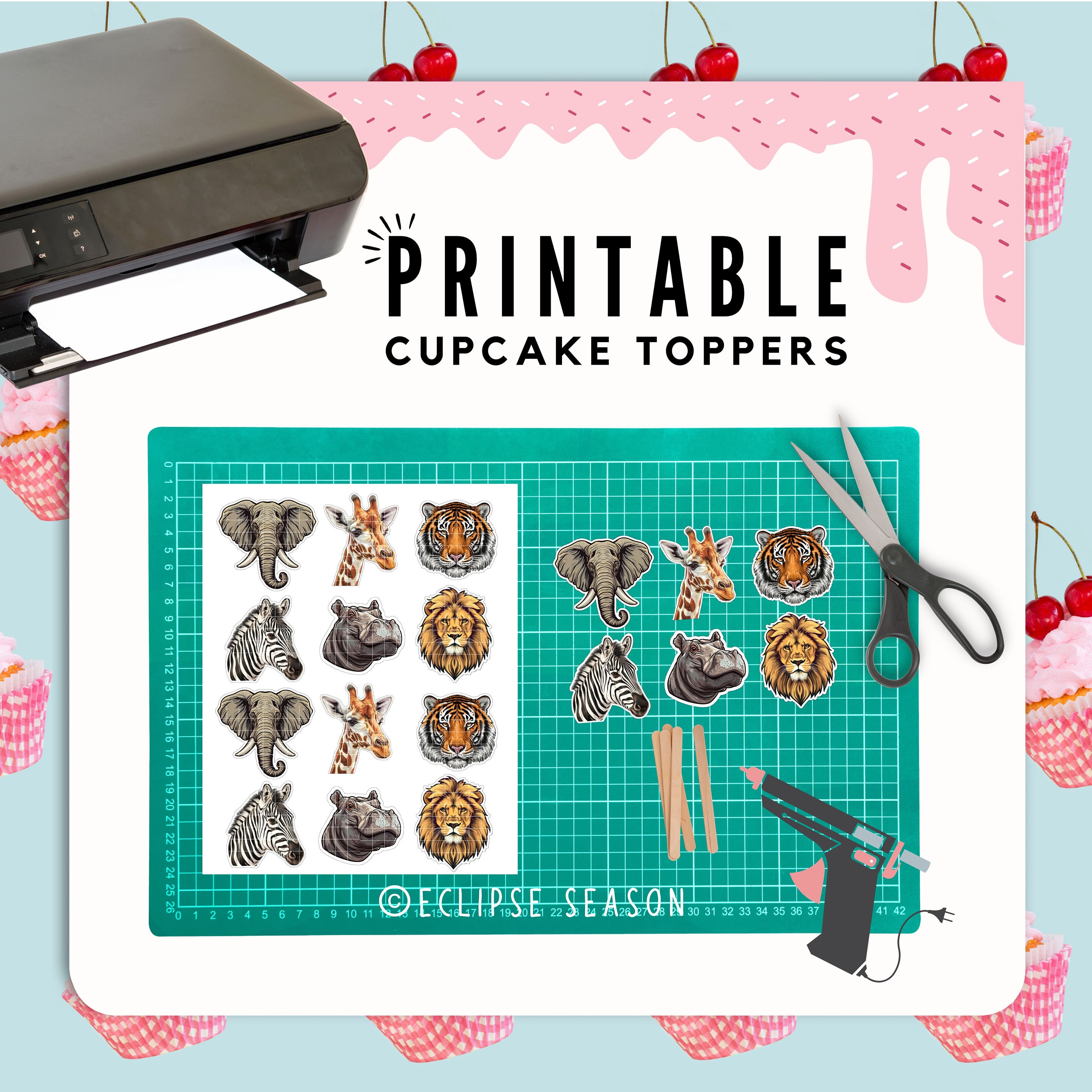 PRINTABLE Safari Cake Topper Safari Animal Birthday Cupcake Decoration ...
