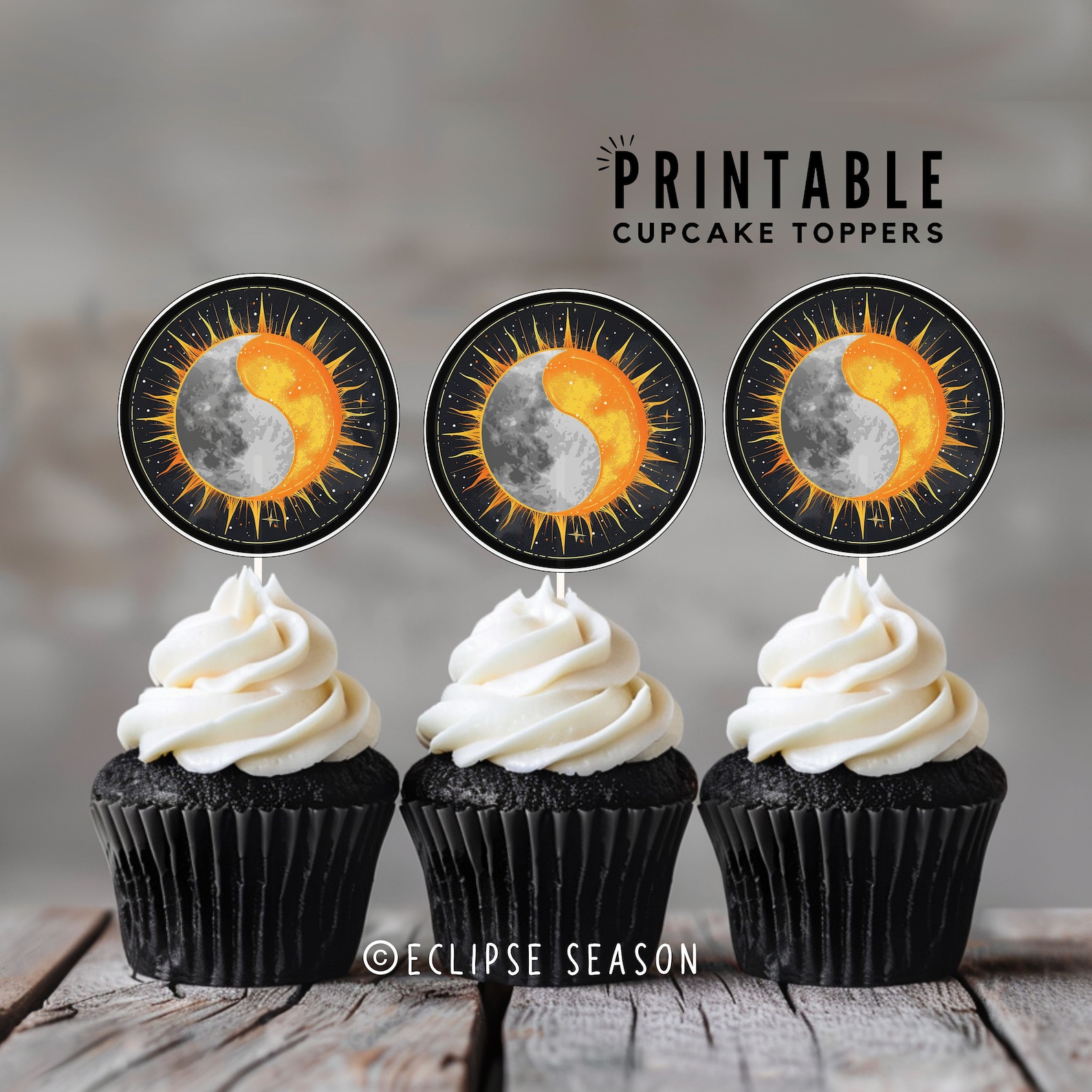 PRINTABLE Eclipse 2024 Cupcake Toppers Total Solar Eclipse Cake Topper ...