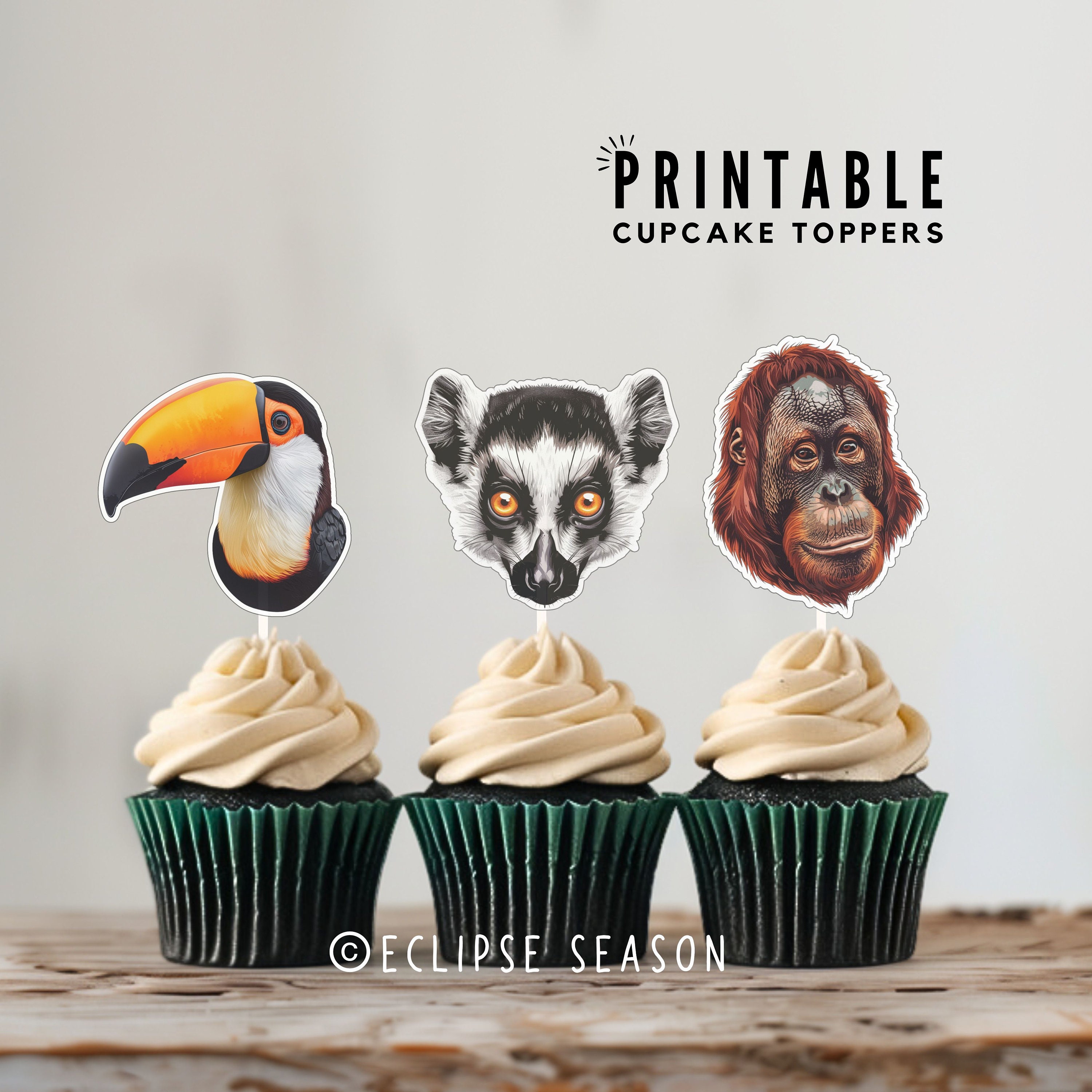 Jungle Printable Cupcake Toppers Boys Birthday Party Decorations ...