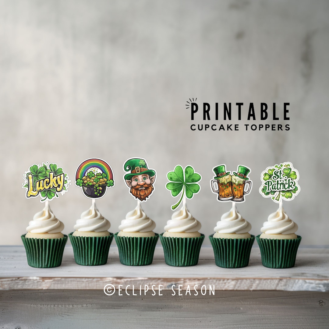 PRINTABLE Irish Cake Topper St Patrick Cupcake Toppers Lucky Clover ...