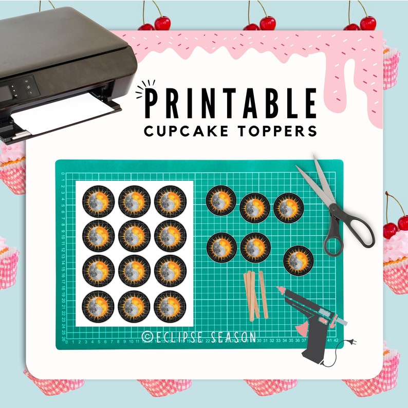 PRINTABLE Eclipse 2024 Cupcake Toppers Total Solar Eclipse Cake Topper ...