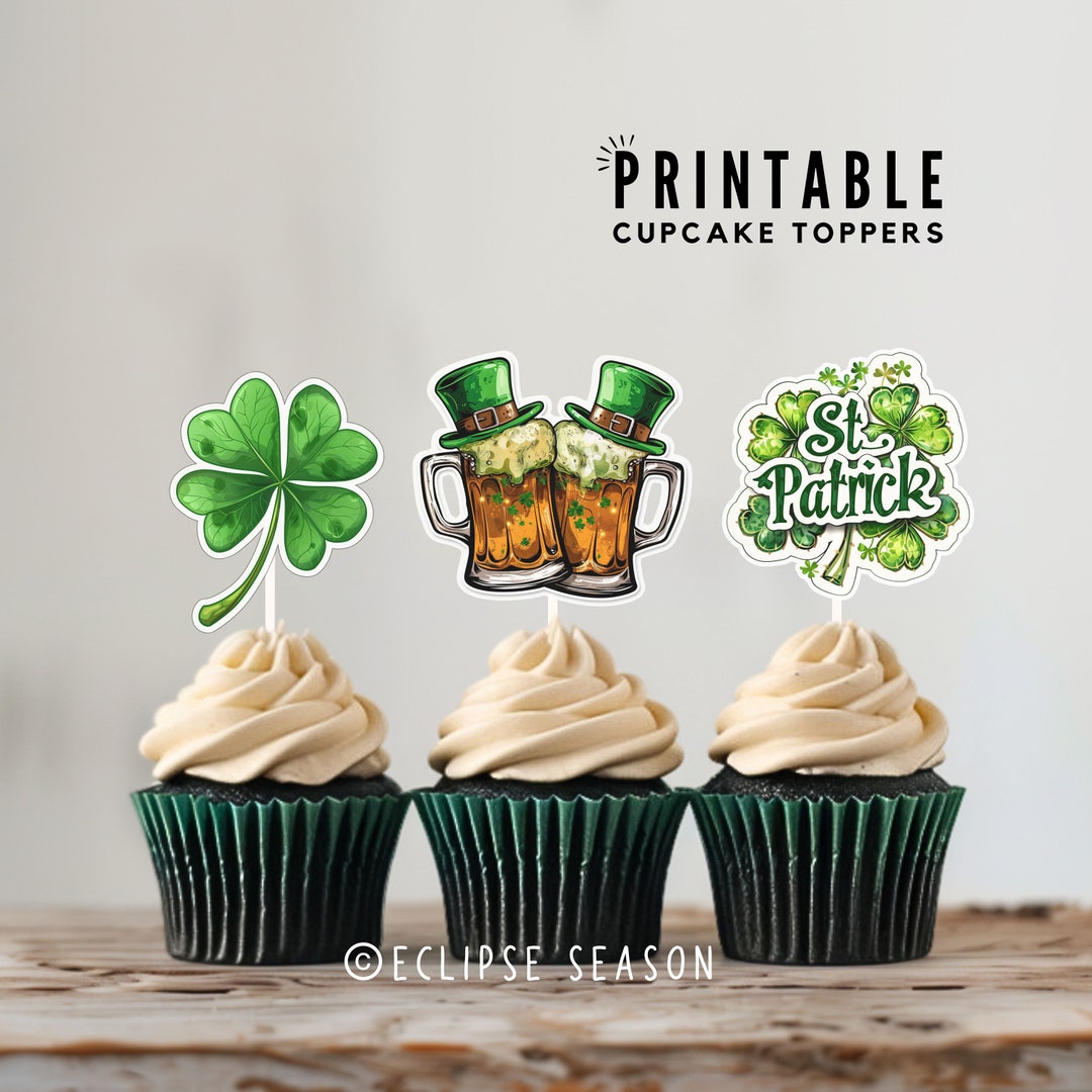 PRINTABLE St Patricks Day Cake Topper, Leprechaun Cupcake Toppers Beer ...