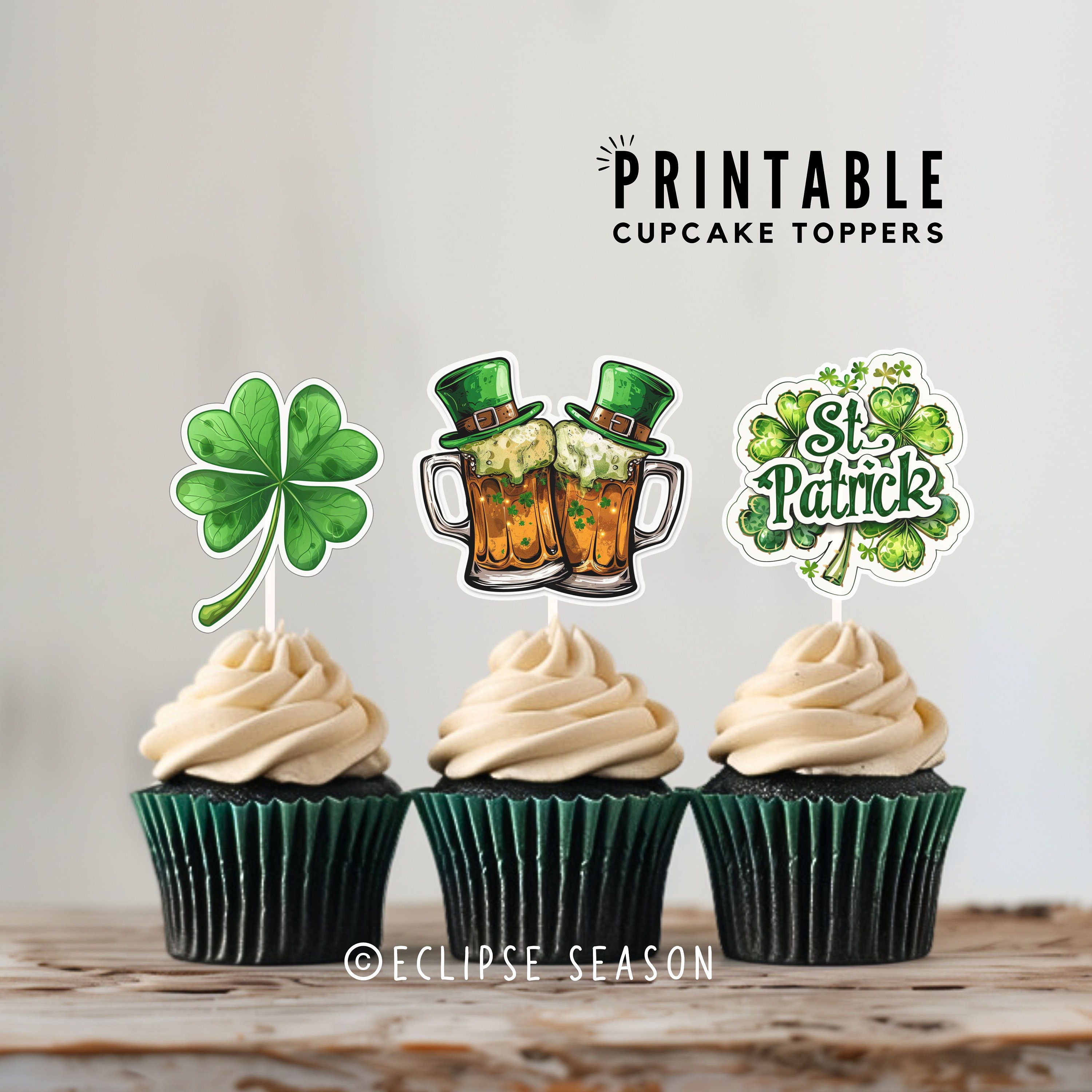 PRINTABLE Irish Cake Topper St Patrick Cupcake Toppers Lucky Clover ...