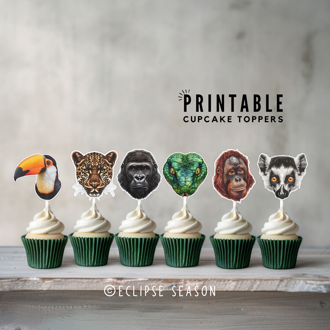 Jungle Cupcake Toppers PRINTABLE Cake Topper Jungle Animals Birthday ...