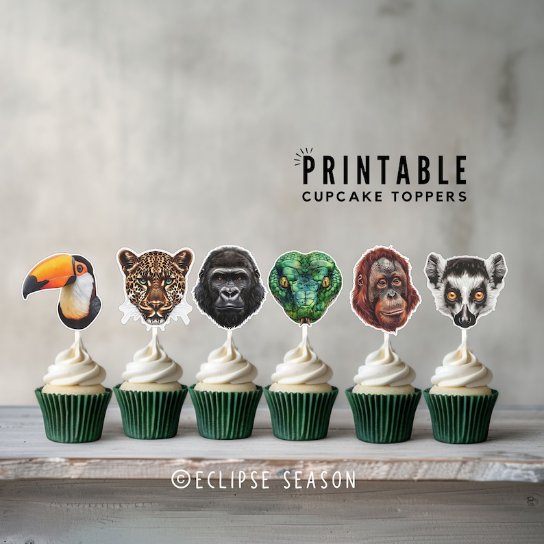 Jungle Printable Cupcake Toppers Boys Birthday Party Decorations ...