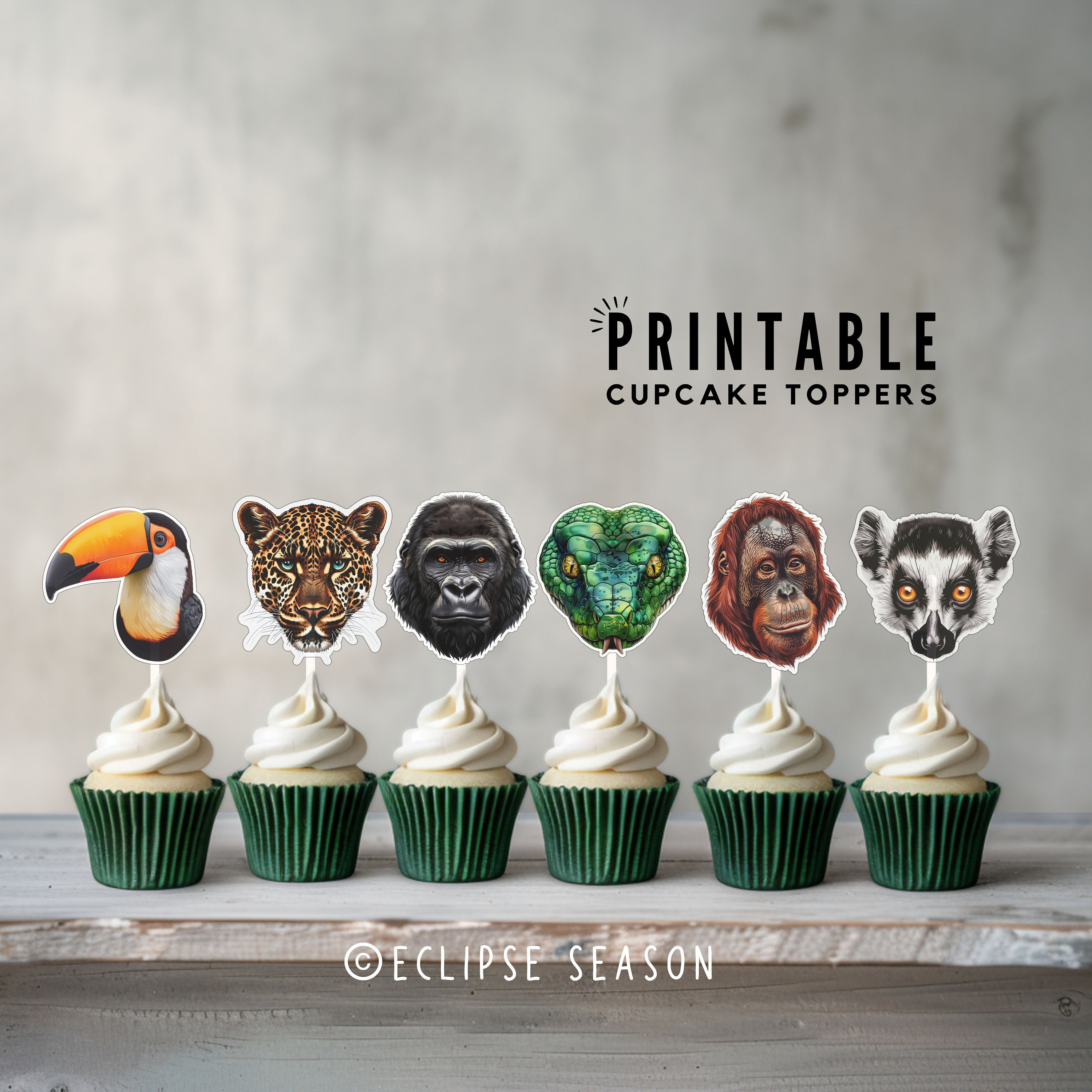 Jungle Printable Cupcake Toppers Boys Birthday Party Decorations ...
