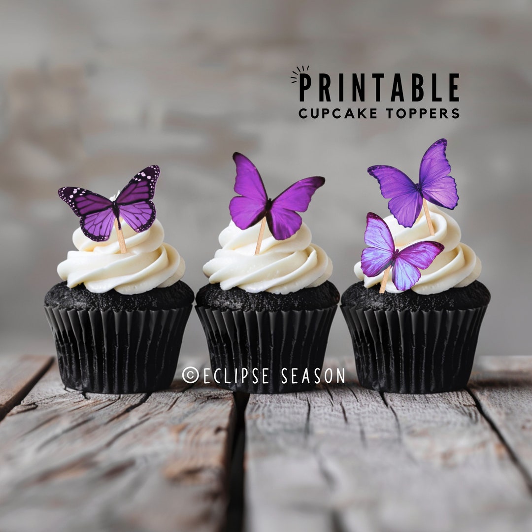 Butterfly Cake Toppers Purple Butterflies Cupcake Birthday Decorations ...
