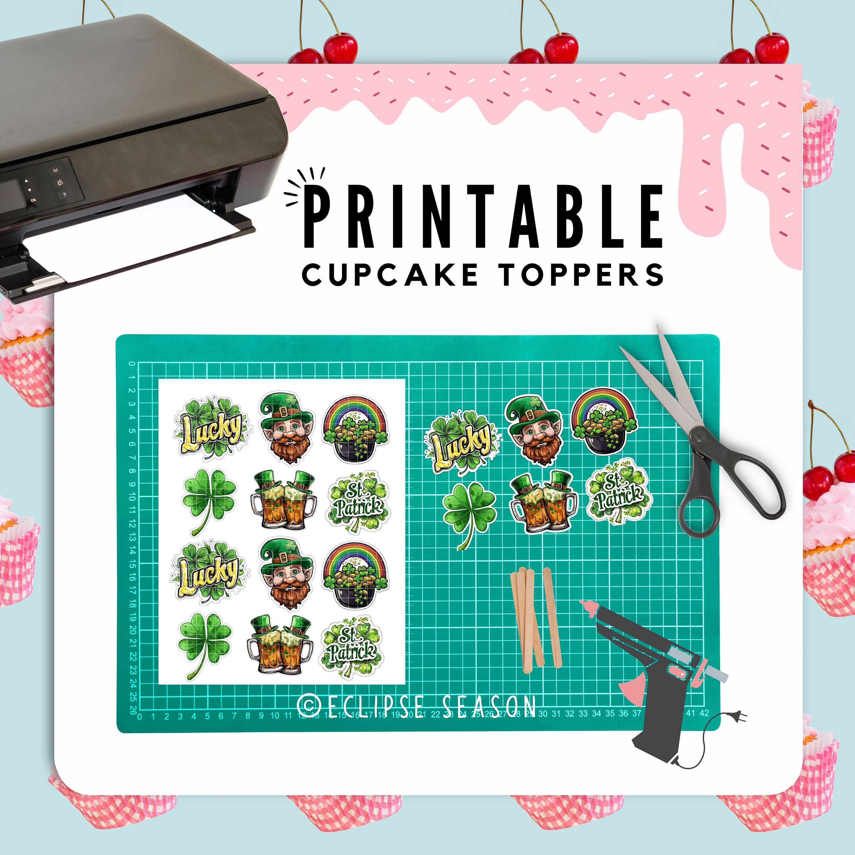 PRINTABLE Irish Cake Topper St Patrick Cupcake Toppers Lucky Clover ...