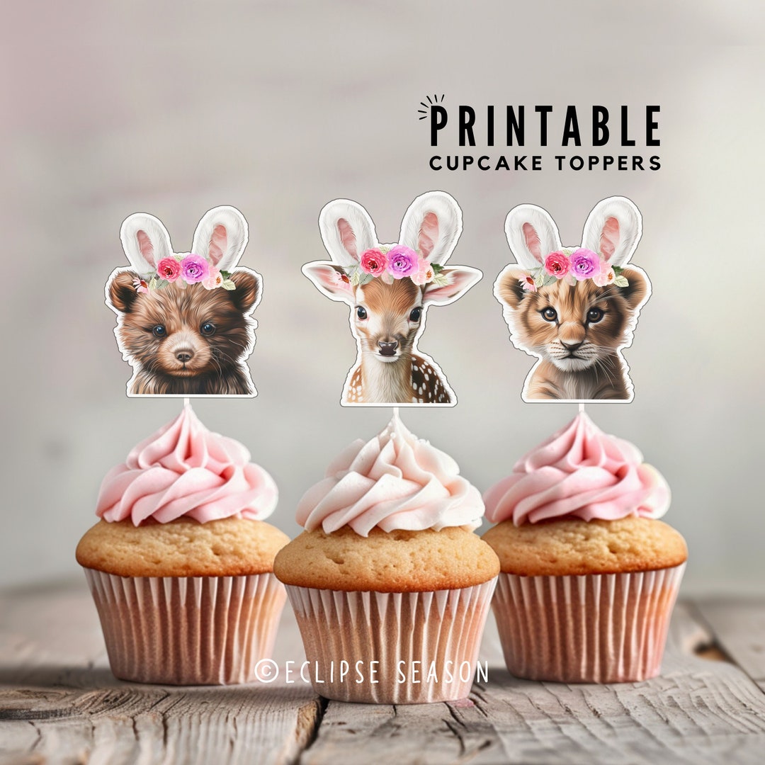 PRINTABLE Easter Cake Topper Cute Animals Bunny Ears Cupcake Toppers ...