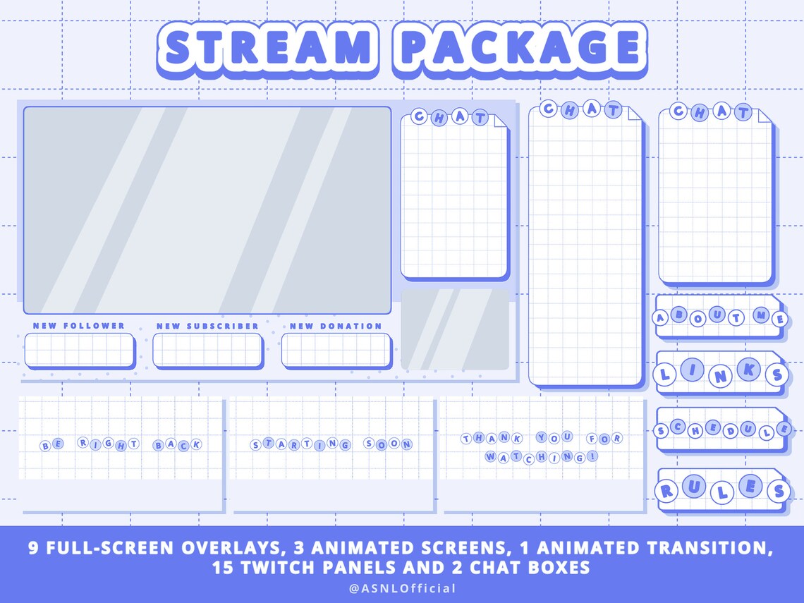 Animated Blue Aesthetic Vtuber Webcam Twitch Stream Pack, Overlays ...