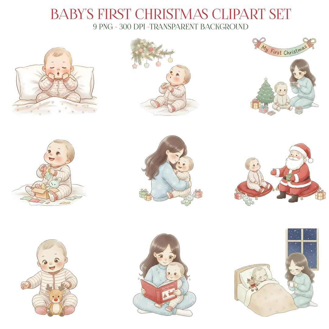 Baby’s First Christmas Clipart, Baby & Mom Illustrations, My First ...
