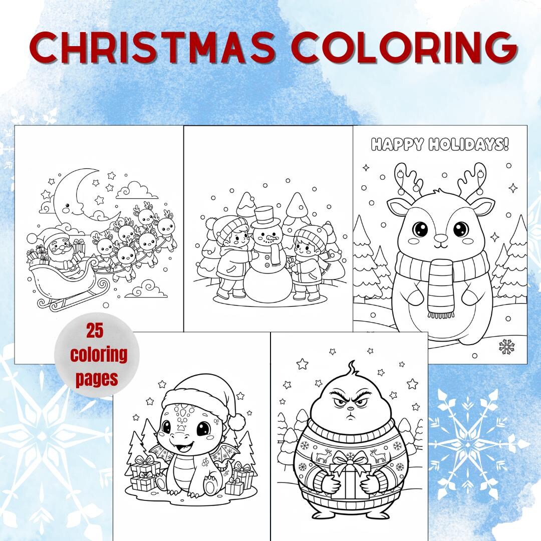 Christmas Coloring Pages PDF & SVG | 25 Holiday Coloring Sheets | Kids ...