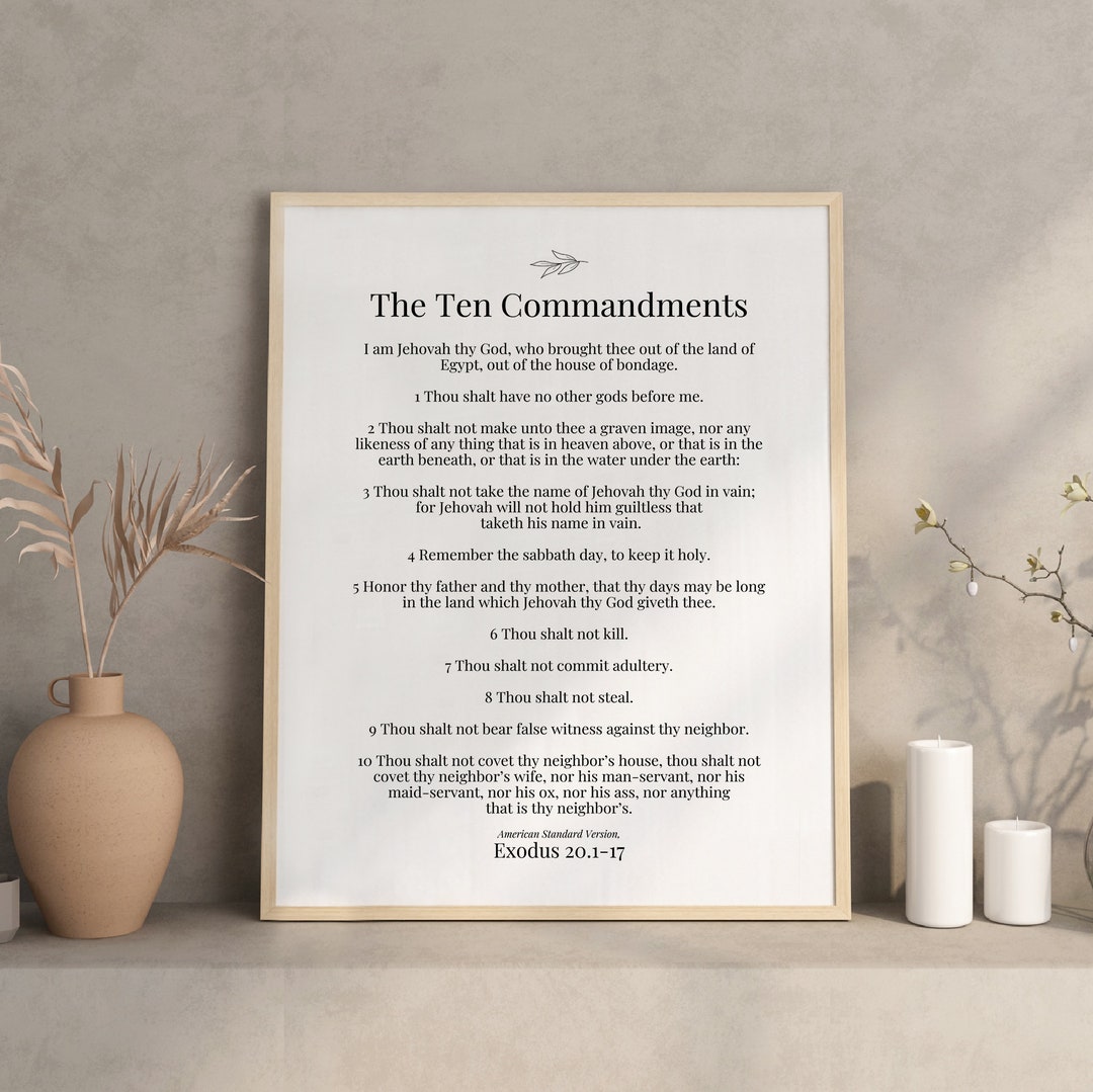 The Ten Commandments, Exodus 20:1-17, Digital Printable Art, Christian ...