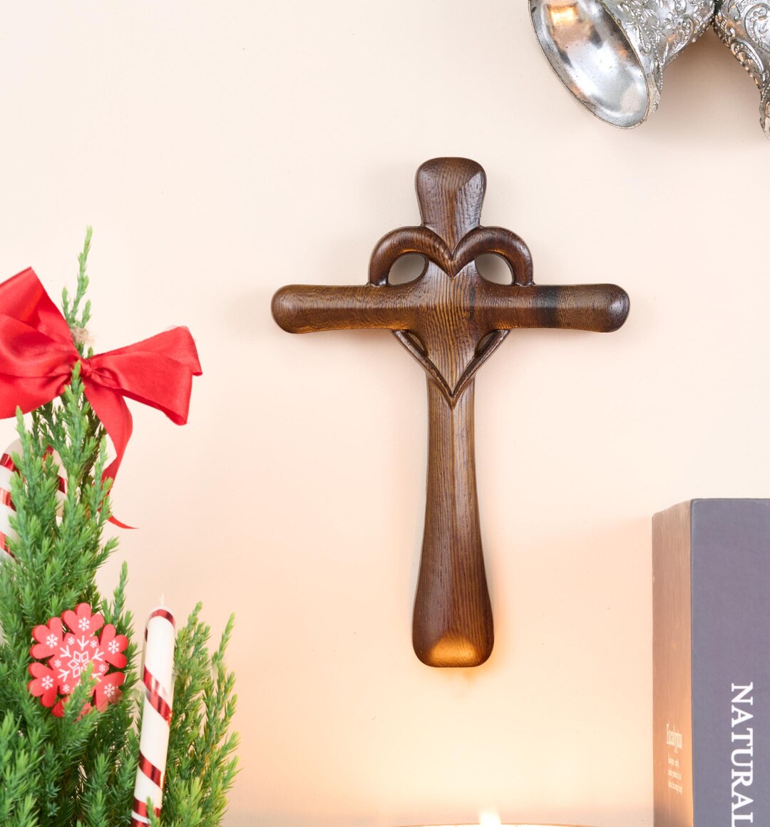 Wooden Cross Stand, Surrounded by a Heart, Handmade Small Wooden Cross ...