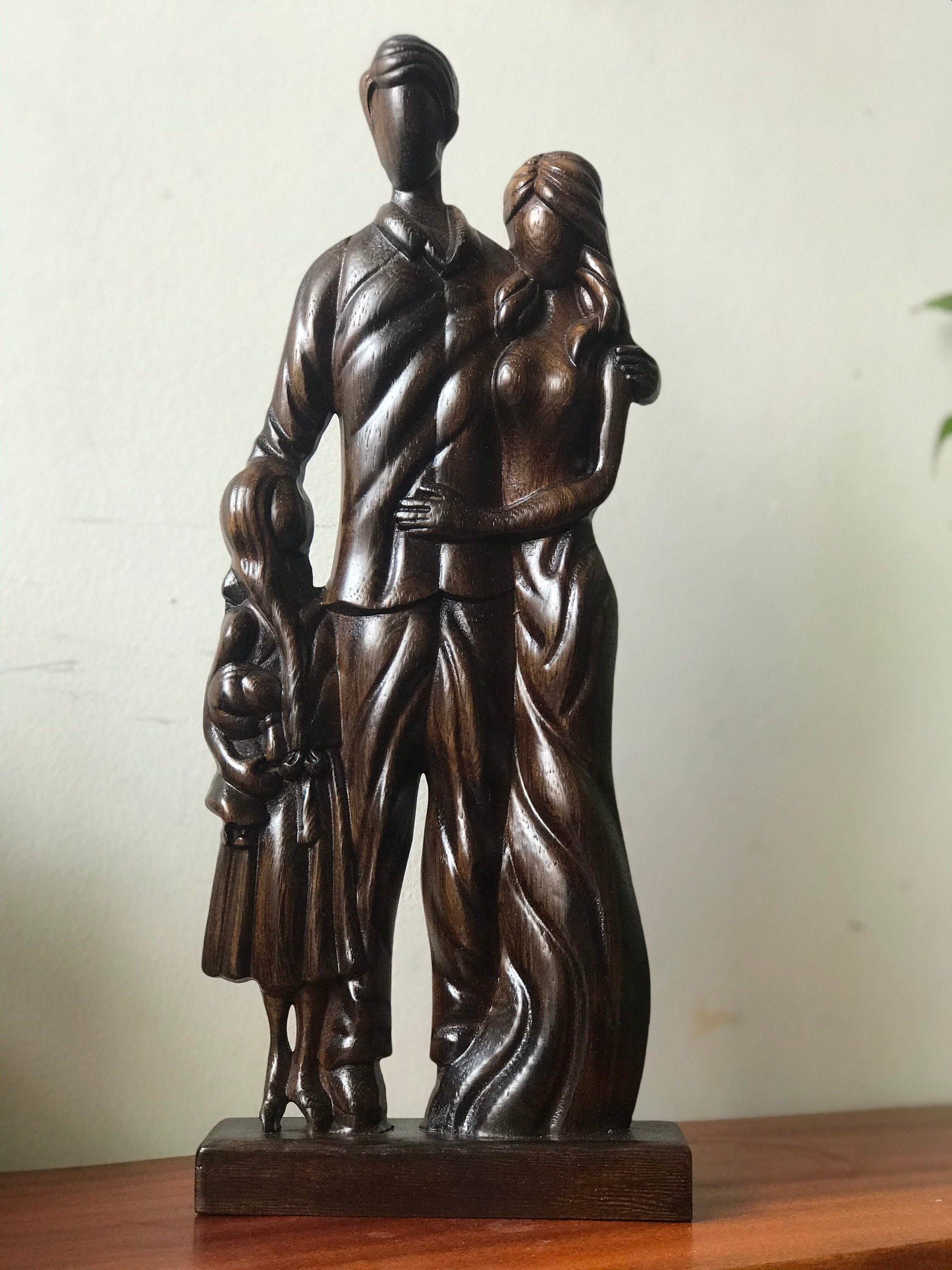 Personalized Family Sculpture Gift - Wooden Family Statue for a Big ...