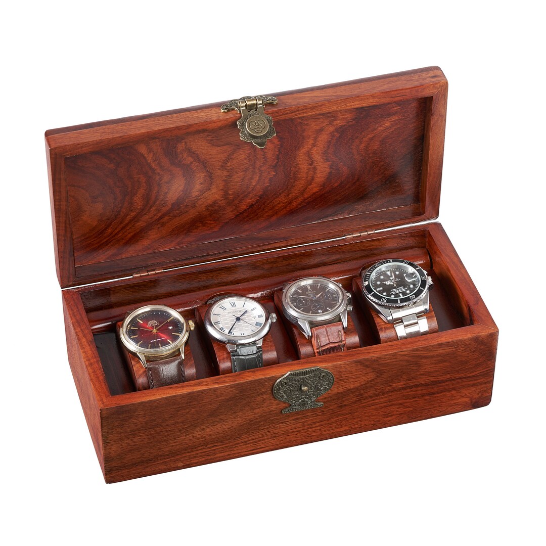 Bimoha 4 Slot Wooden Watch Box - Personalized Storage Box With 4 Slots ...