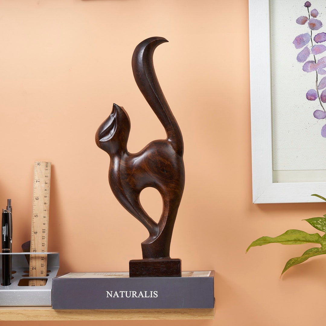 Cat Art Wood Decor, Hand Carved Cat, Wooden Cat Decor , Wooden Cat ...