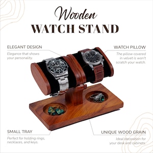 Handmade Wood Watch Stand for 2 Watches Gift for Him With Place for ...