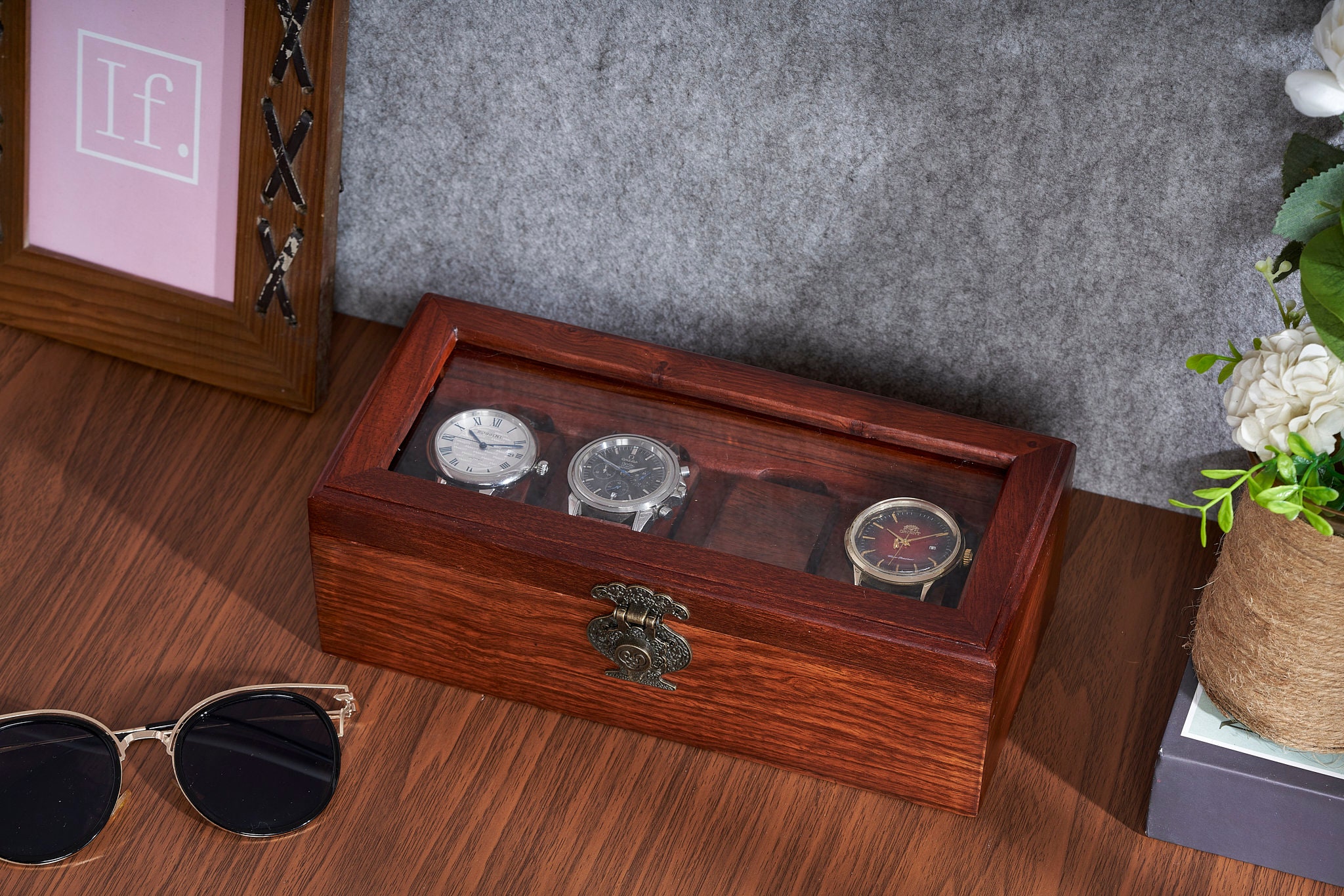 Bimoha 4 Slot Wooden Watch Box Personalized Storage Box With 4 Slots ...