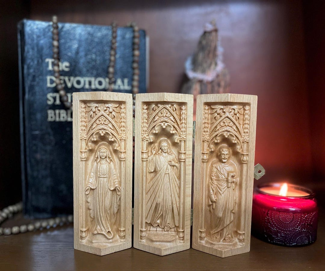 Handmade Wood Carving Catholic Triptych: Prayer Altar - Etsy