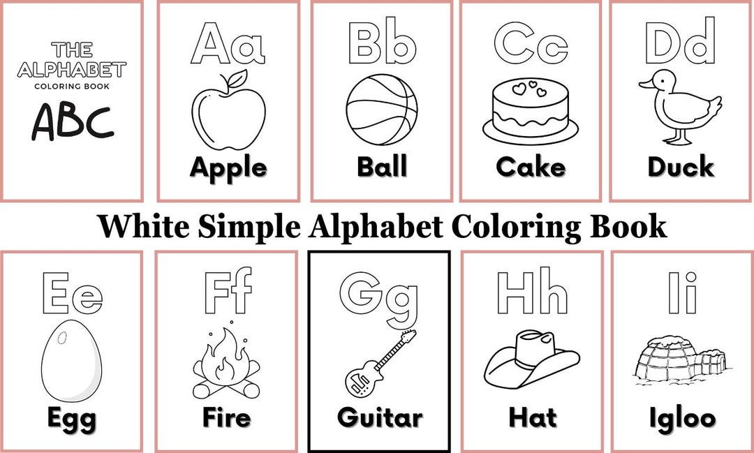 White Simple Alphabet Coloring Book - Etsy