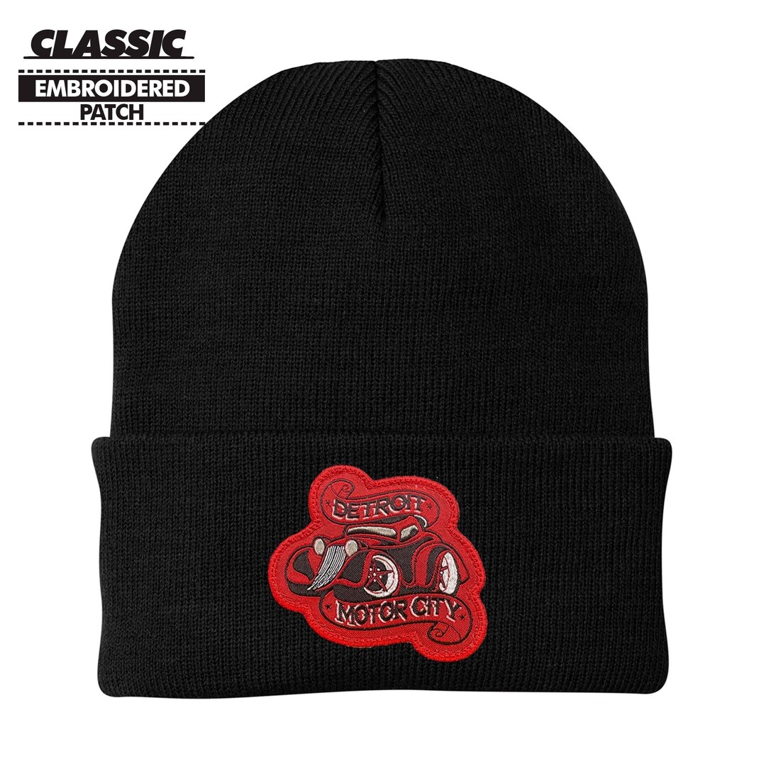 Detroit Motor City Hot Rod Ribbon Black Classic Knit Cap Beanie - Etsy