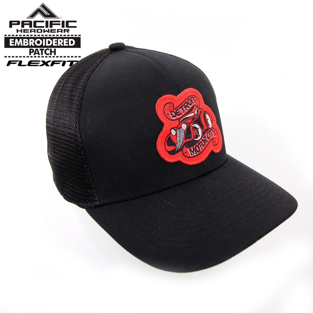Detroit Motor City Hot Rod Ribbon Black Flexfit Pacific Fusion Trucker ...