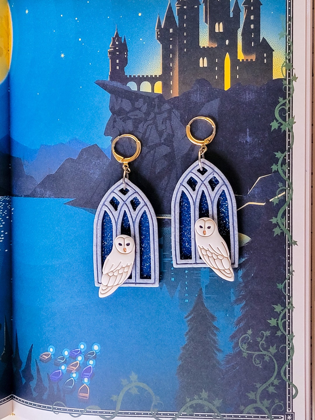 Witty Wizard Tower | Polymer Clay Snowy Owl Boy Wizard Earrings - Etsy