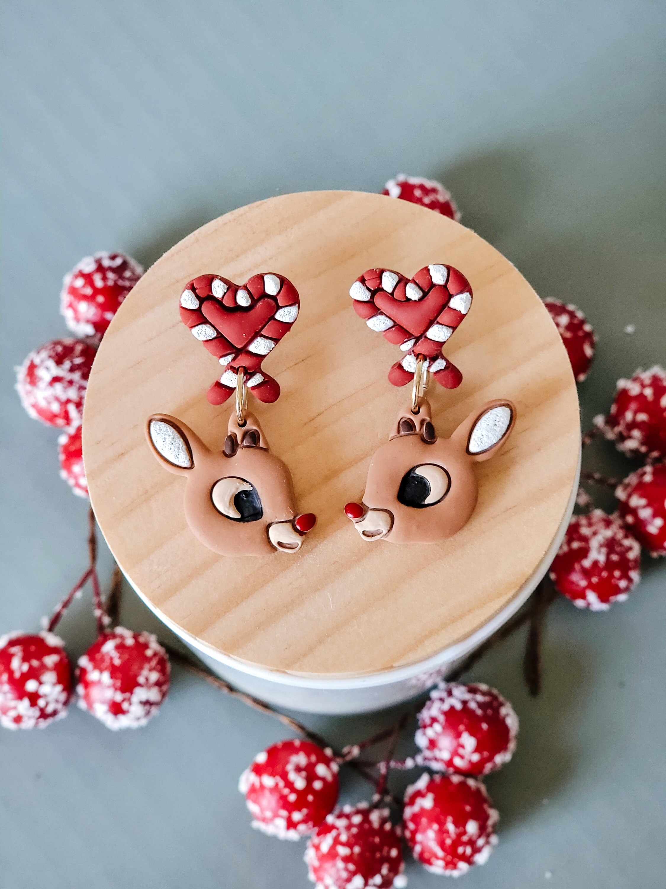 Rudolph the Red-nosed Reindeer | Christmas Polymer Clay Earrings - Etsy